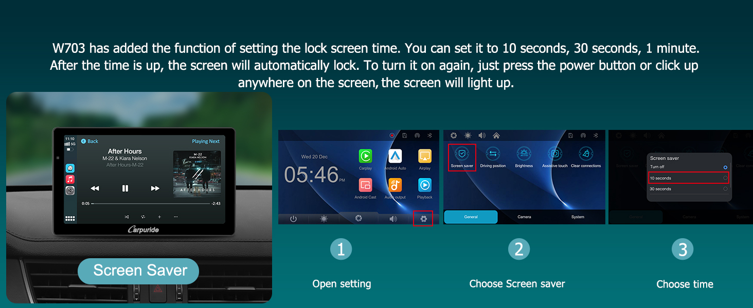 Carpuride W703 Tragbares Kabelloses Carplay & Android Auto mit Dashcam – 7-Zoll-HD-IPS ...