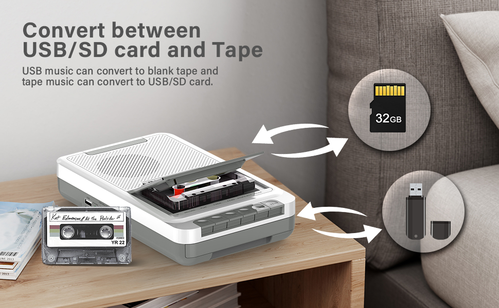 Cassette Player Recorder Converter,Record to Cassettes/USB/SD Card via ...