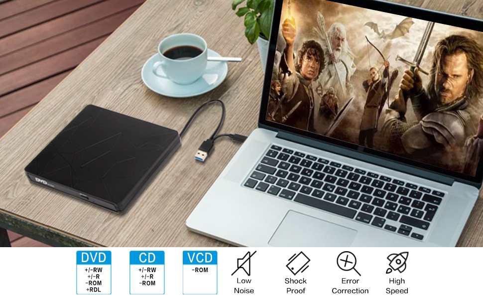 Cunsieun External DVD CD Drive, USB 3.0 & Type C CD/Dvd +/- RW burner, Portable DVD CD Burner ...