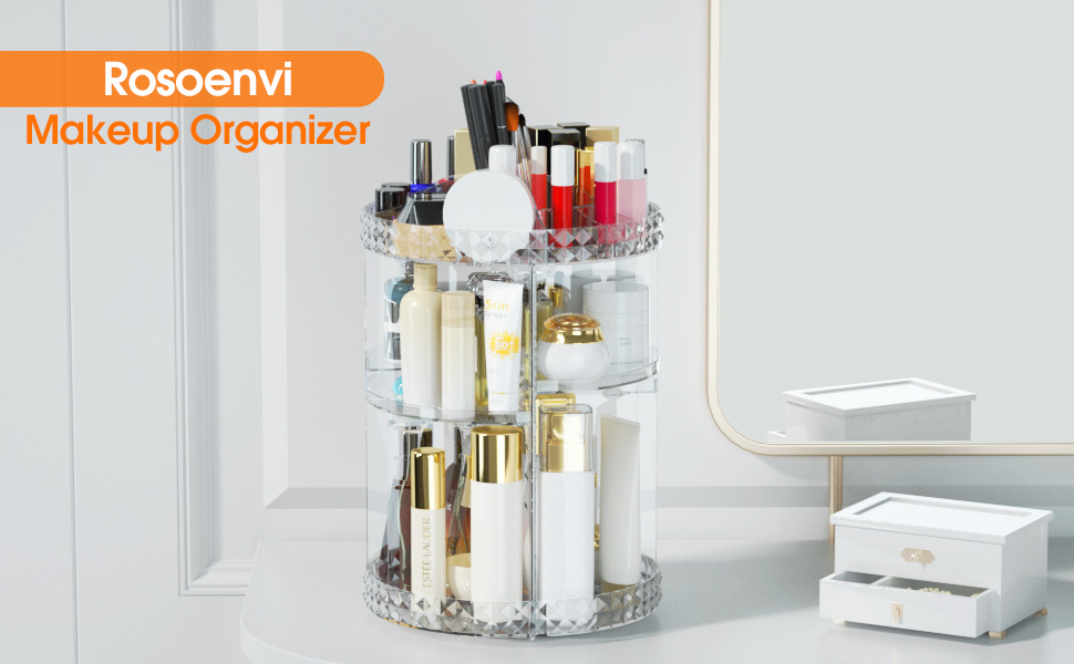 Amazon.com: Rosoenvi Rotating Makeup Organizer, 360° Spinning Skincare Organizers, Adjustable ...