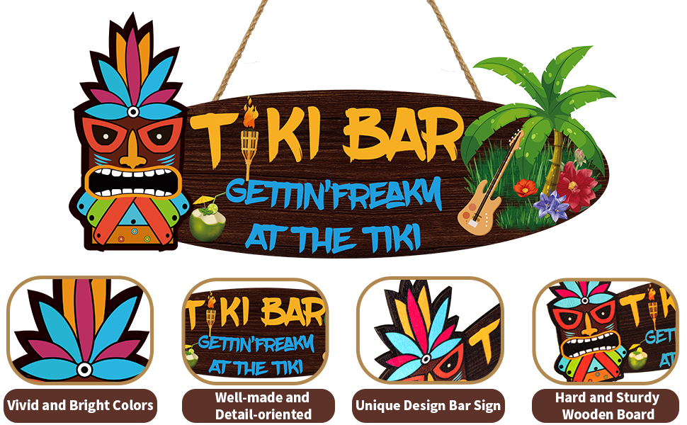 Amazon.com: Tiki Bar Sign Tiki Wooden Decor Hawaiian Tropical Luau Party Wall Decoration Unique ...