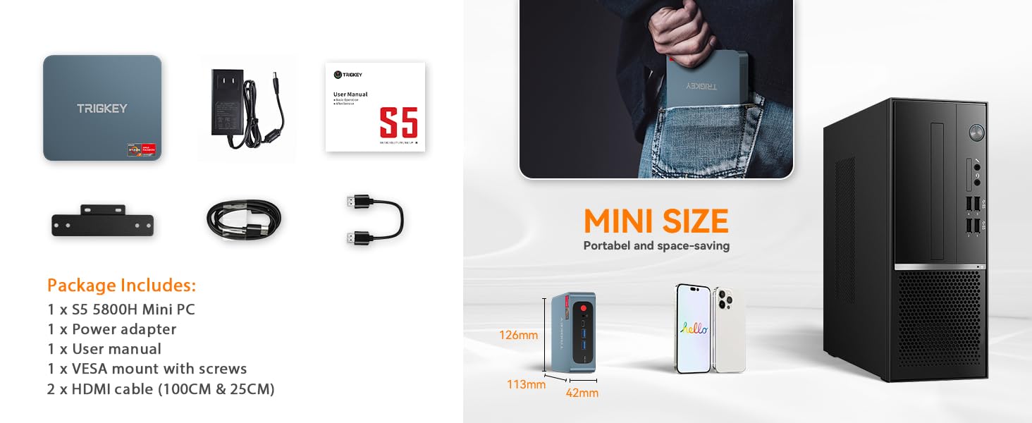 TRIGKEY AMD Mini PC Ryzen 7 5800H (Up to 4.4 GHz) 8-Core 16Thread S5 Mini Desktop, Micro ...