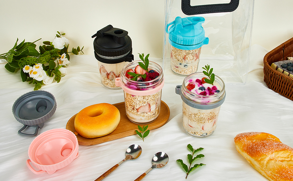 Amazon.com: Cobeda Overnight Oats Containers with Lids and Spoons and Clear Tote Bag, 4 Pack ...