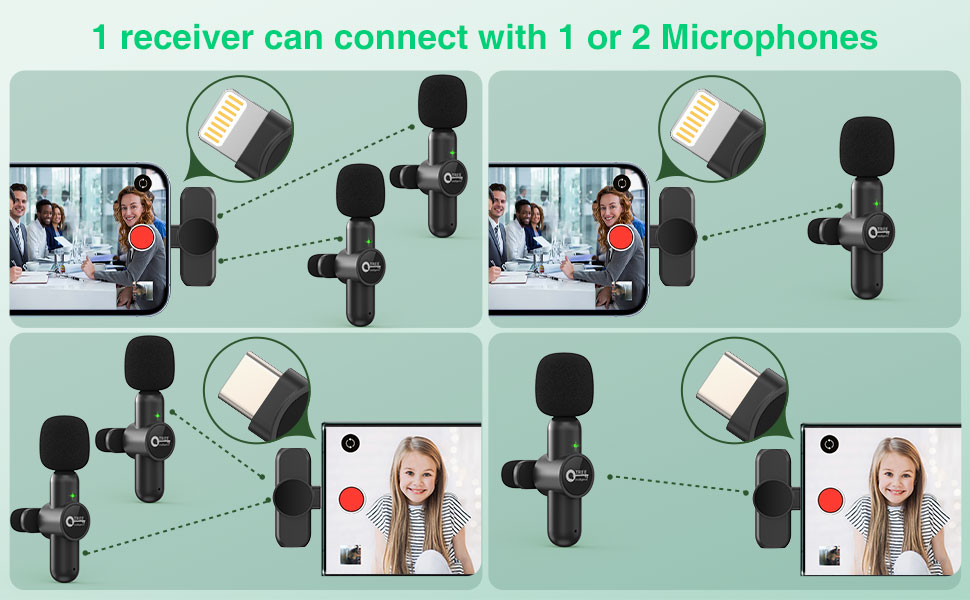 Amazon.com: Wireless Lavalier Microphone for iPhone iPad Android, 2Pack Plug-Play 2.4Hz ...