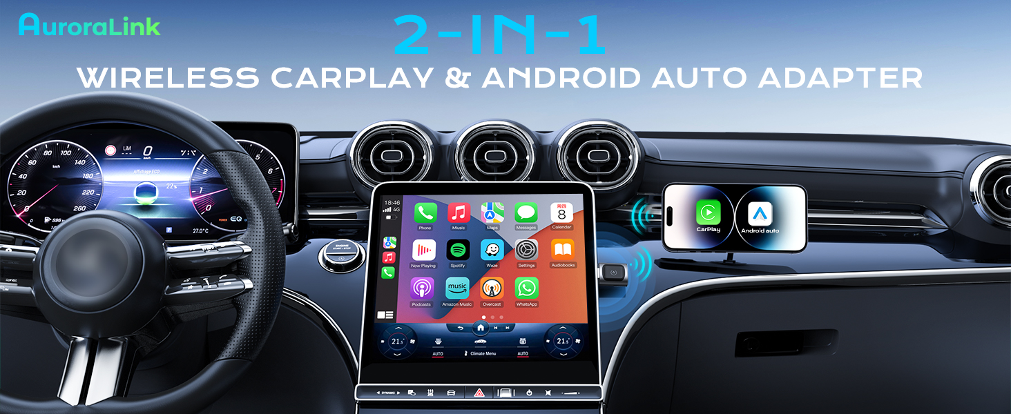 Amazon.com: AuroraLink Wireless Carplay & Android Auto Adapter 2-in-1 Stable & No Delay Carplay ...
