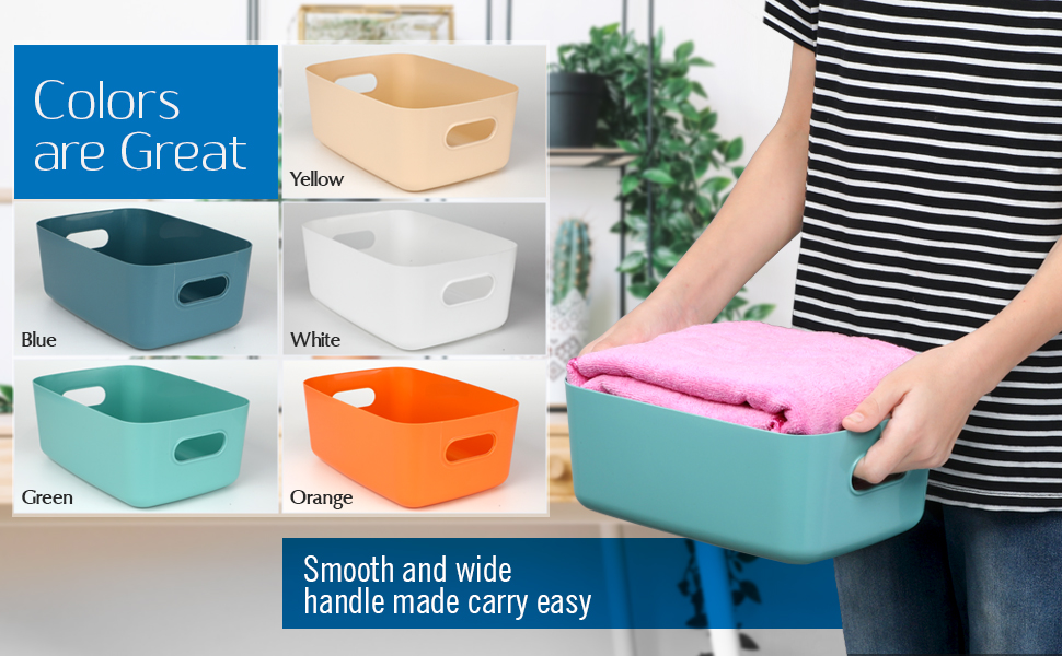 BINTIZ Pack of 5 Multiple Colored Plastic Storage baskets with bonus ...