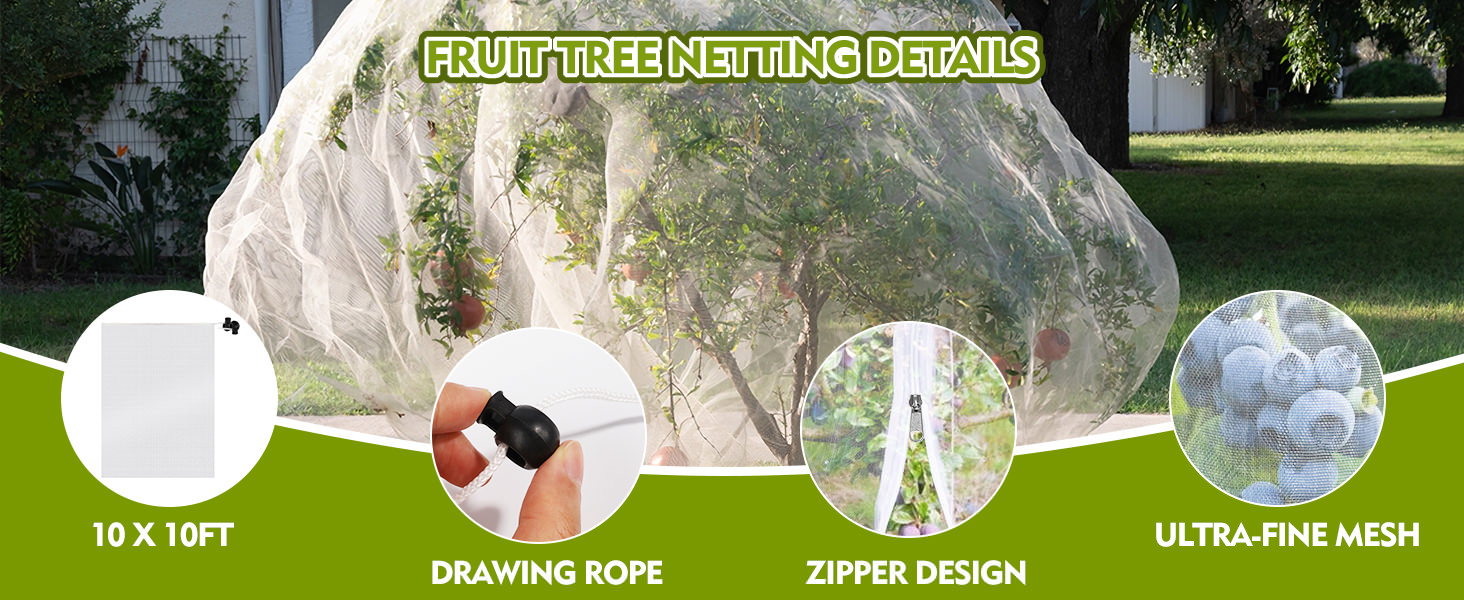 Amazon.com : 10x10Ft Large Fruit Tree Netting Cover with Zipper, Garden Netting Pest Barrier ...