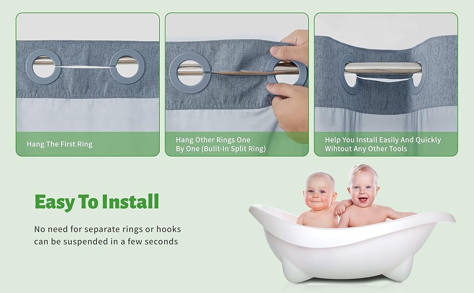 Amazon.com: eachope No Hooks Needed Linen Textured Shower Curtain with Snap-in Fabric Liner Set ...