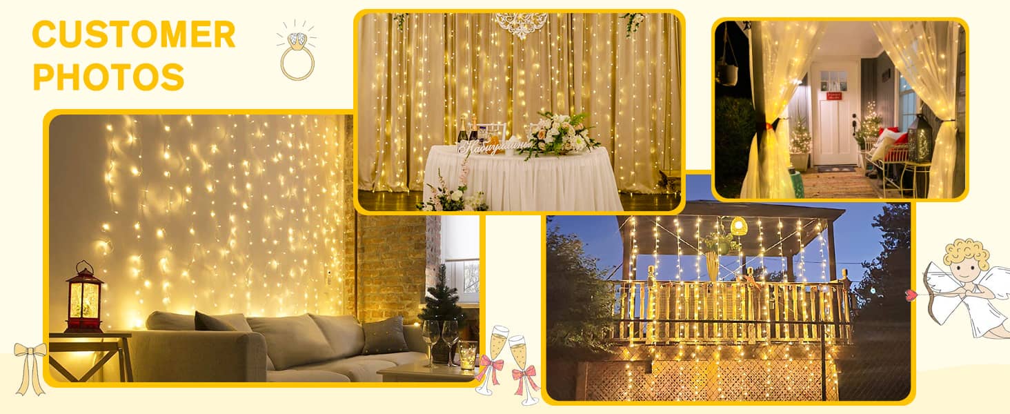 yowin 2 Pack Curtain Lights 3x3M 300 LED Plug in Christmas Curtain ...