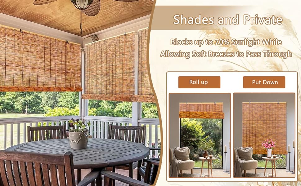 Amazon.com: Roll up Bamboo Shades Blinds for Windows, Reed Curtain ...