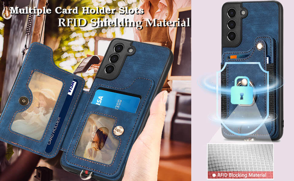 Amazon.com: S21 Case,Card Holder Wallet for Samsung Galaxy S21 Case,Ring Holder Stand,RFID ...