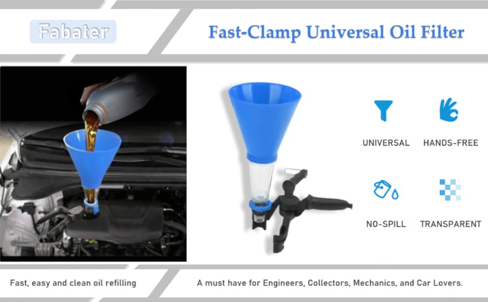Universal Car Engine Oil Funnel Kit - 3pcs Fast-Clamp Oil Filter & Anti Static Wide Mouth Fuel ...