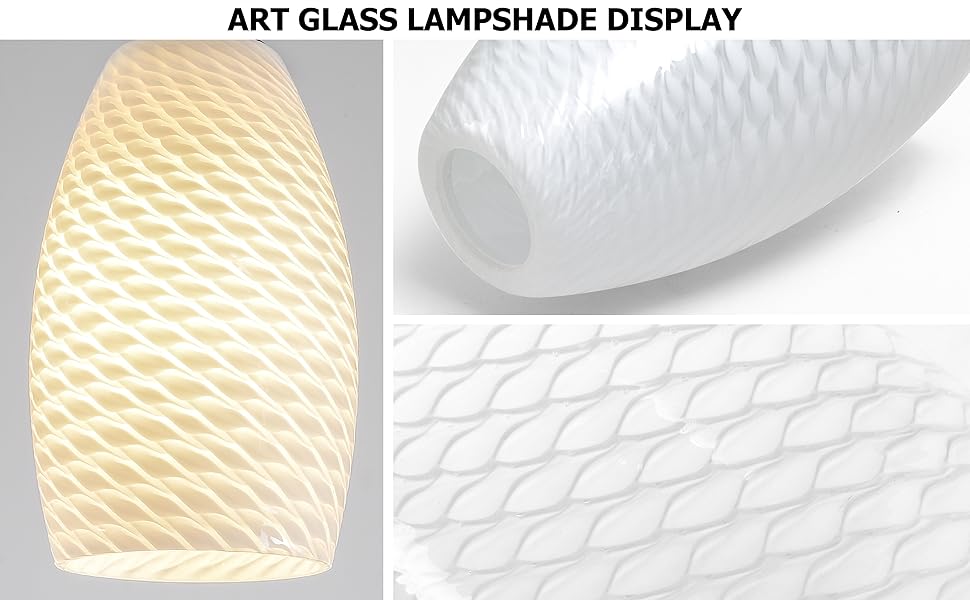 GO&SO 3 Packs Milky-White Ripple Oval Glass Lamp Shades - Hand-Blown ...