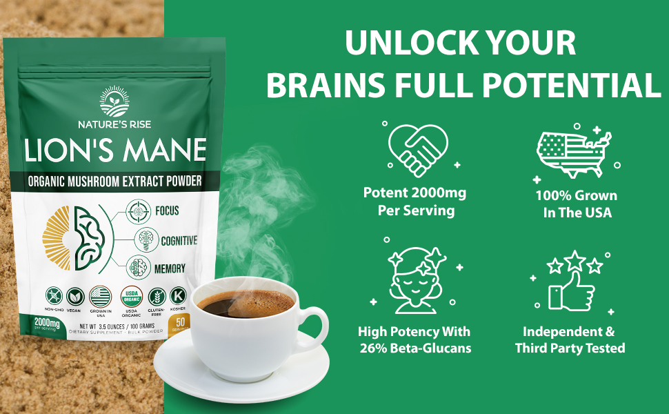 Amazon.com: Lions Mane Mushroom Powder Organic Supplement - (USA Grown), Fruiting Body Extract ...