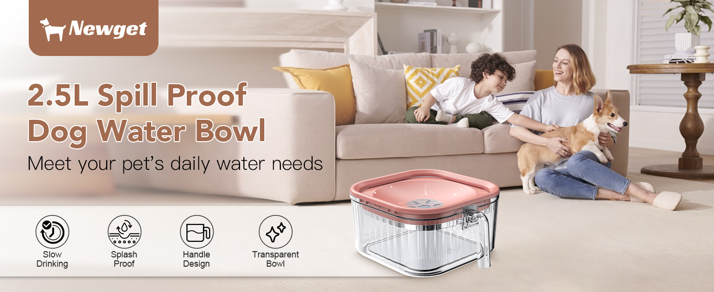 Amazon.com : Newget 2.5L Dog Water Bowl No Spill, 86oz Spill Proof Dog Bowl for Slow Drinking ...