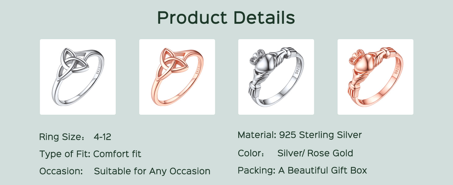 Amazon.com: ChicSilver 925 Sterling Silver Claddagh/Triquetra Celtic Knot Promise Ring Size 4-12 ...