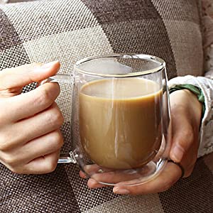 Amazon.com | Double Wall Insulated Glasses Espresso Cups with Handle [2 ...