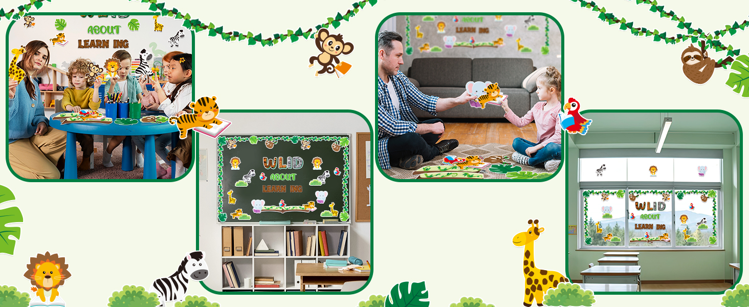 Amazon.com: 91Pcs Wild About Learning Animals Bulletin Board Back to ...