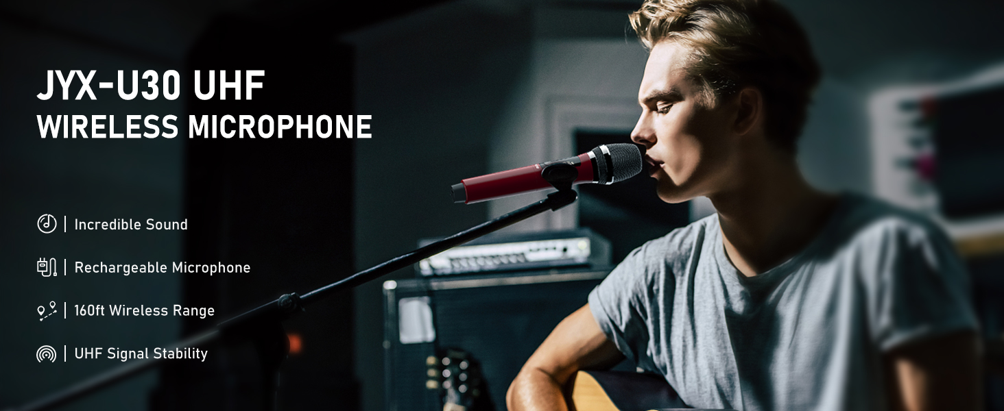 JYX Wireless Microphone, Dual UHF Metal Rechargeable Handheld Dynamic Cordless Mic, Karaoke ...