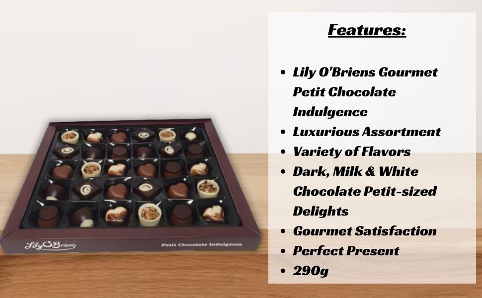 Lily O'Briens Gourmet Petit Chocolate Indulgence - 290g Delightfully Dark, Milk & White ...