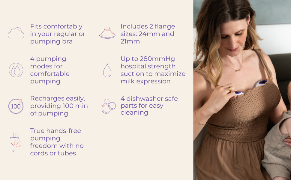 Amazon.com : Lansinoh Discreet Duo Wearable Breast Pump, Hands Free Breast Pump, 4 Pumping Modes ...