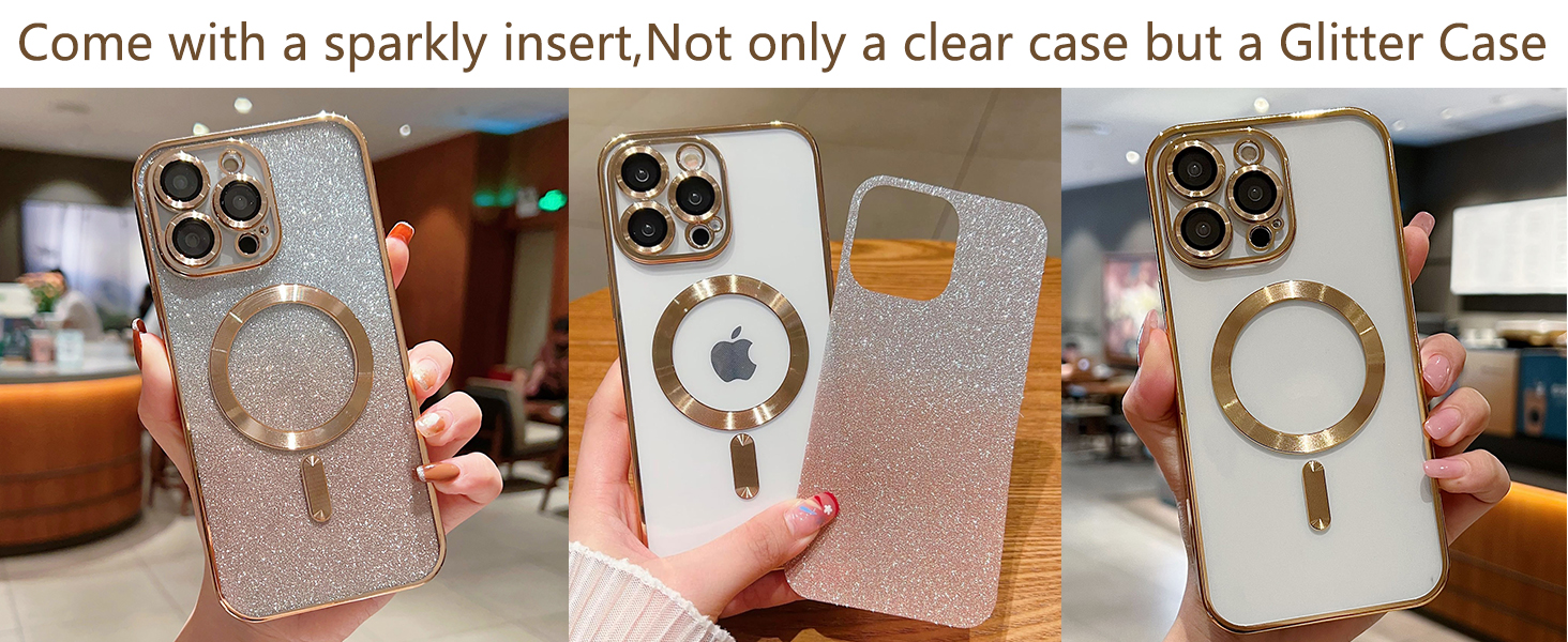 Amazon.com: Misscase for iPhone 14 Pro Max Magnetic Glitter Case Compatible with MagSafe,Camera ...
