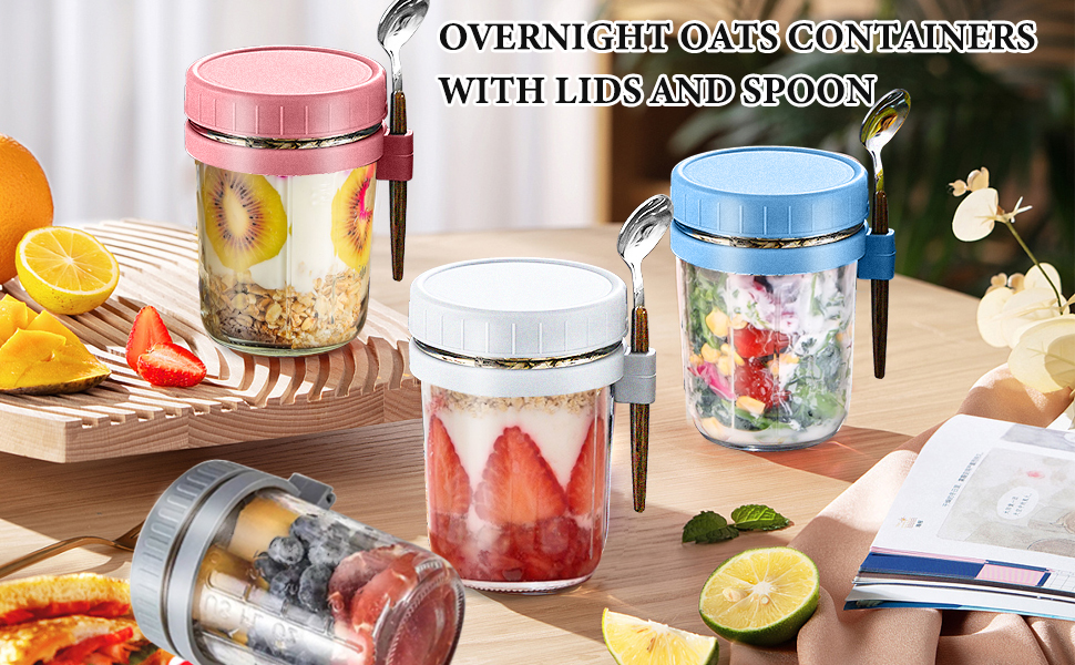 Amazon.com: Overnight Oats Containers with Lids and Spoon 16 oz [4 Pack] Large Airtight ...