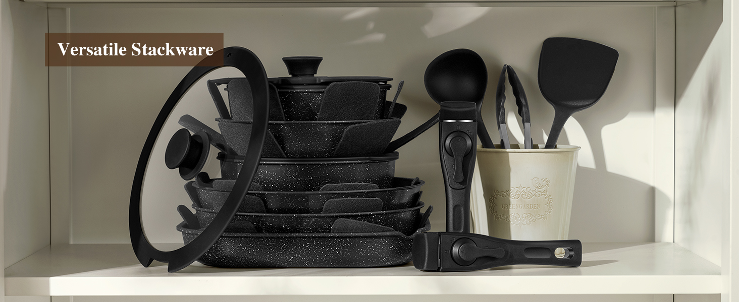 Amazon.com: USELUCK 20 Pcs Pots and Pans Set Non Stick, Stackable Cookware Sets with Detachable ...