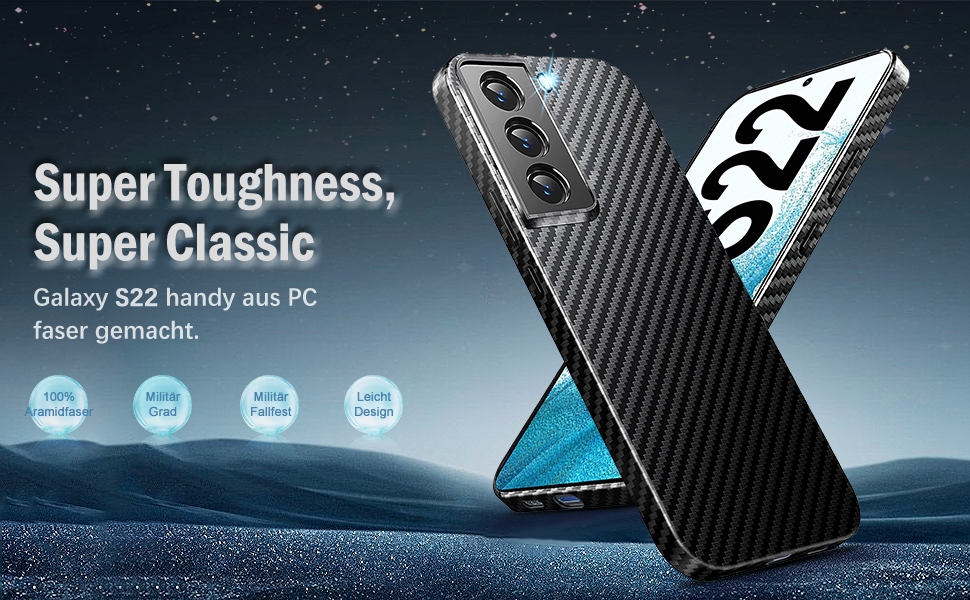 Kompatibel mit Samsung S22 Hülle mit S22 Schutzfolie Ultra dünn Carbon PC Handyhülle für Samsung ...