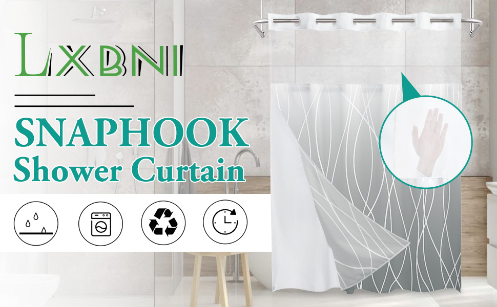 Amazon.com: LXBNI No Hook Ombre Light Grey Striped Long Shower Curtain with Snap in Fabric Liner ...