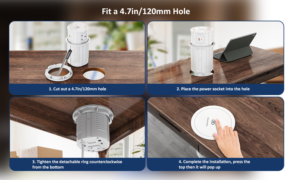 Pop up Sockets for Kitchen Worktops with Wireless Charger, Ohuo Kitchen Hidden Sockets with USB ...
