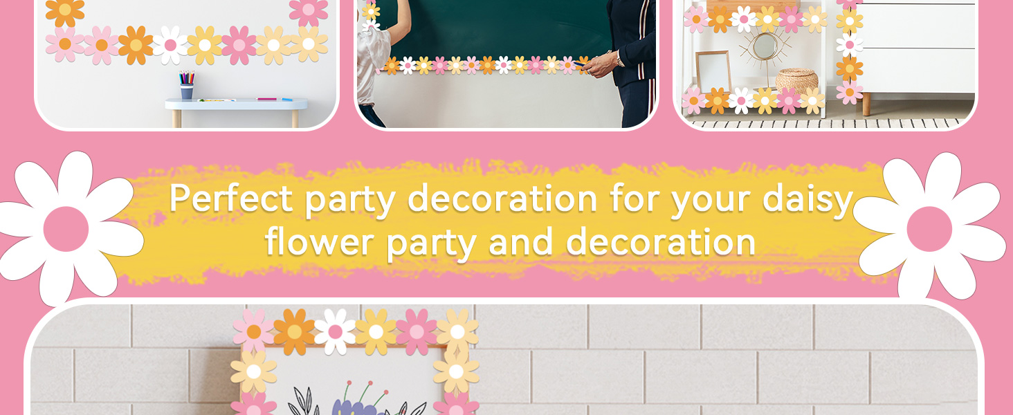 Amazon.com: 69Ft Boho Daisy Flower Paper Bulletin Board Borders Retro ...