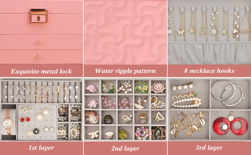 Amazon.com: DesignSter Jewelry Box, Jewelry Organizer with 2 Drawers, 3 Layers Leather Jewelry ...