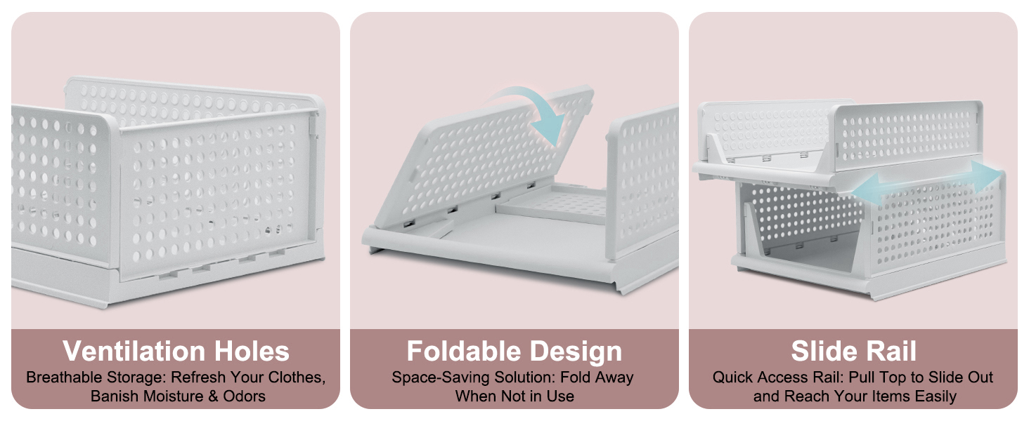 Amazon.com: 5 Pack Folding Closet Organizers Storage Box, Stackable ...