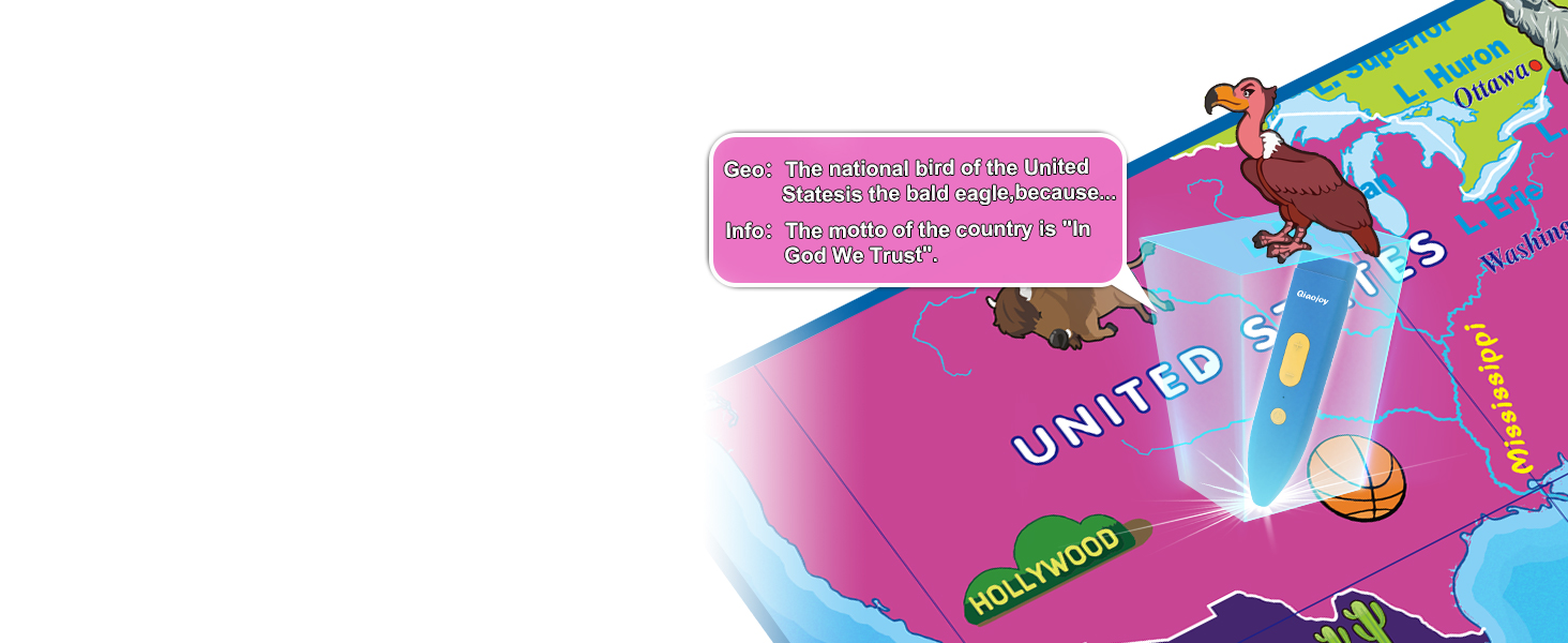 Amazon.com: Qiaojoy Bilingual Interactive World Map for Kids Learning ...