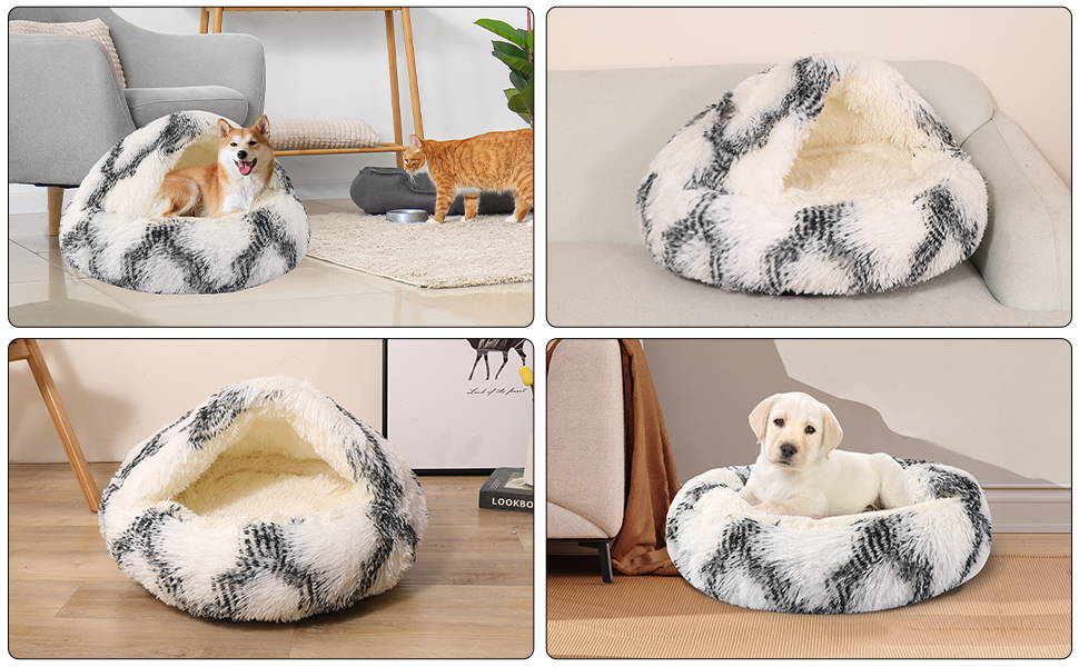 Amazon.com : HYQ Small Dog Bed with Cover Cave, Cozy Cat Cave Bed, Round Puppy Bed with Hooded ...