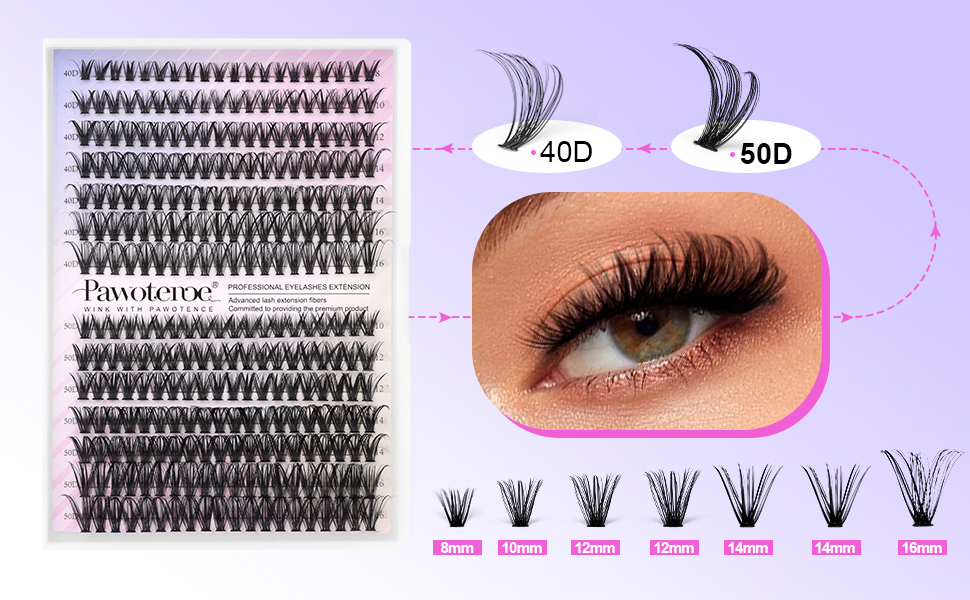 Amazon.com: Lash Clusters 280pcs Individual Lashes DIY Eyelash Extension 40D 50D 8-16mm Mix D ...