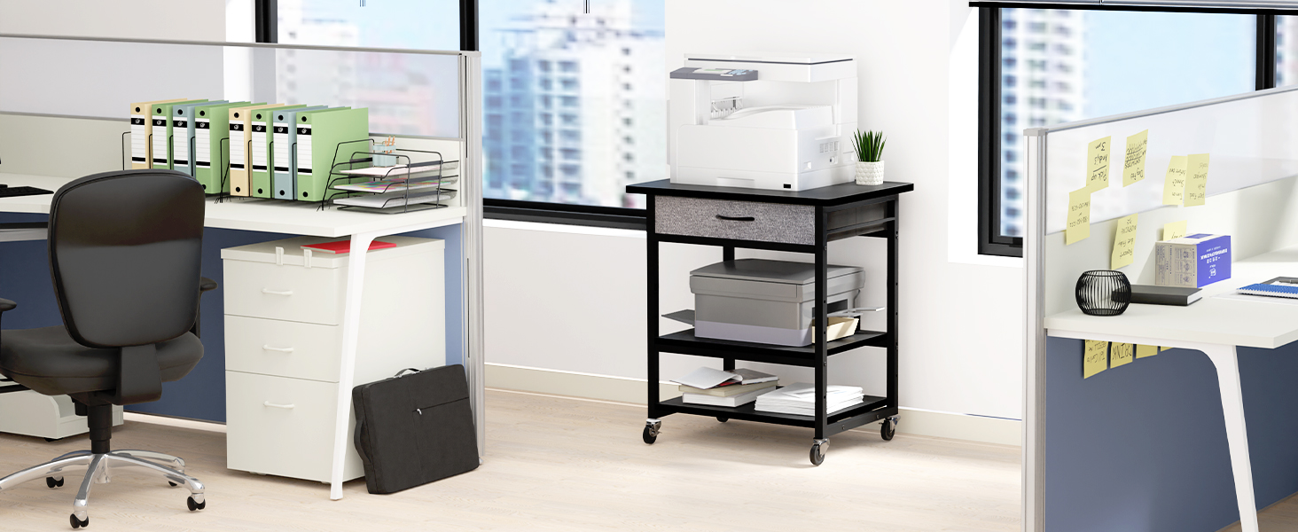 Amazon.co.jp: Aka Supaku プリンター台 プリンターラック 3段 幅60cm 布製引き出し付き 総耐荷重130kg キャスター付き 丸角設計 中棚調整 プリンターカート ...