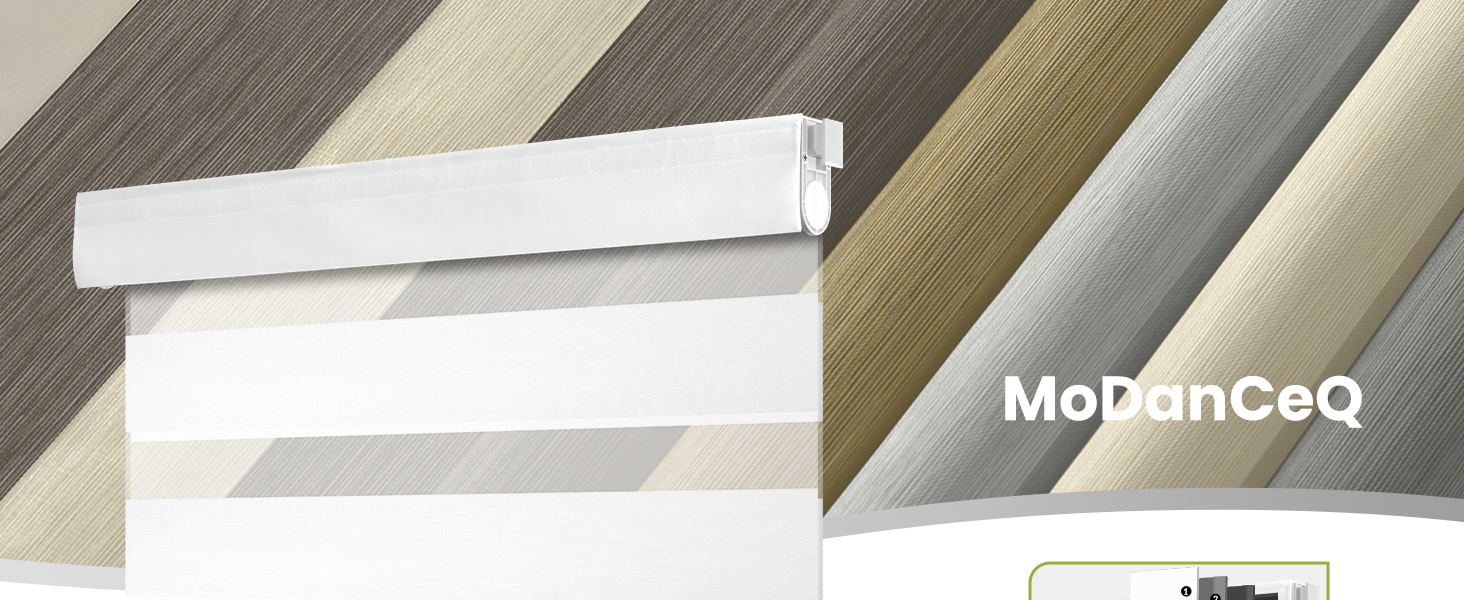 MoDanCeQ No Drill No Tools Zebra Blinds for Windows,Cordless,Blackout,Premium Thick Linen Fabric ...