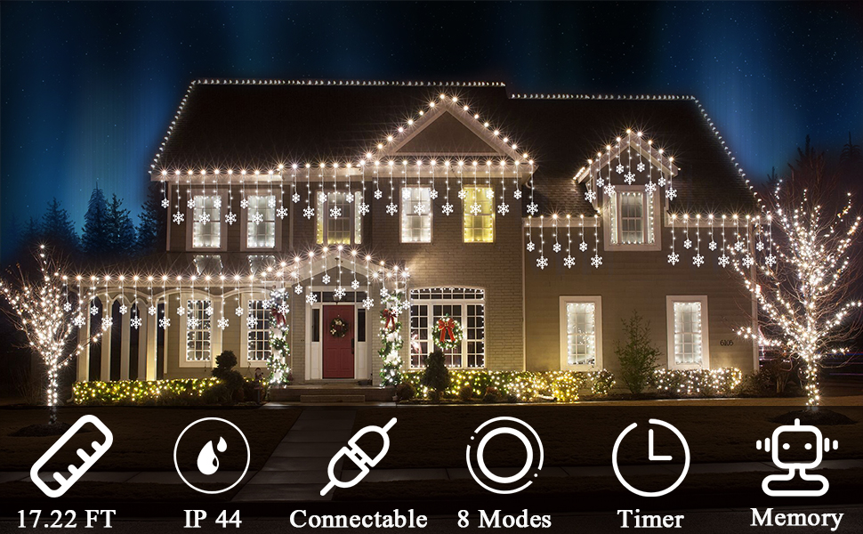 Amazon.com: Christmas Snowflake Lights Outdoor, 17.22ft 264 LED ...