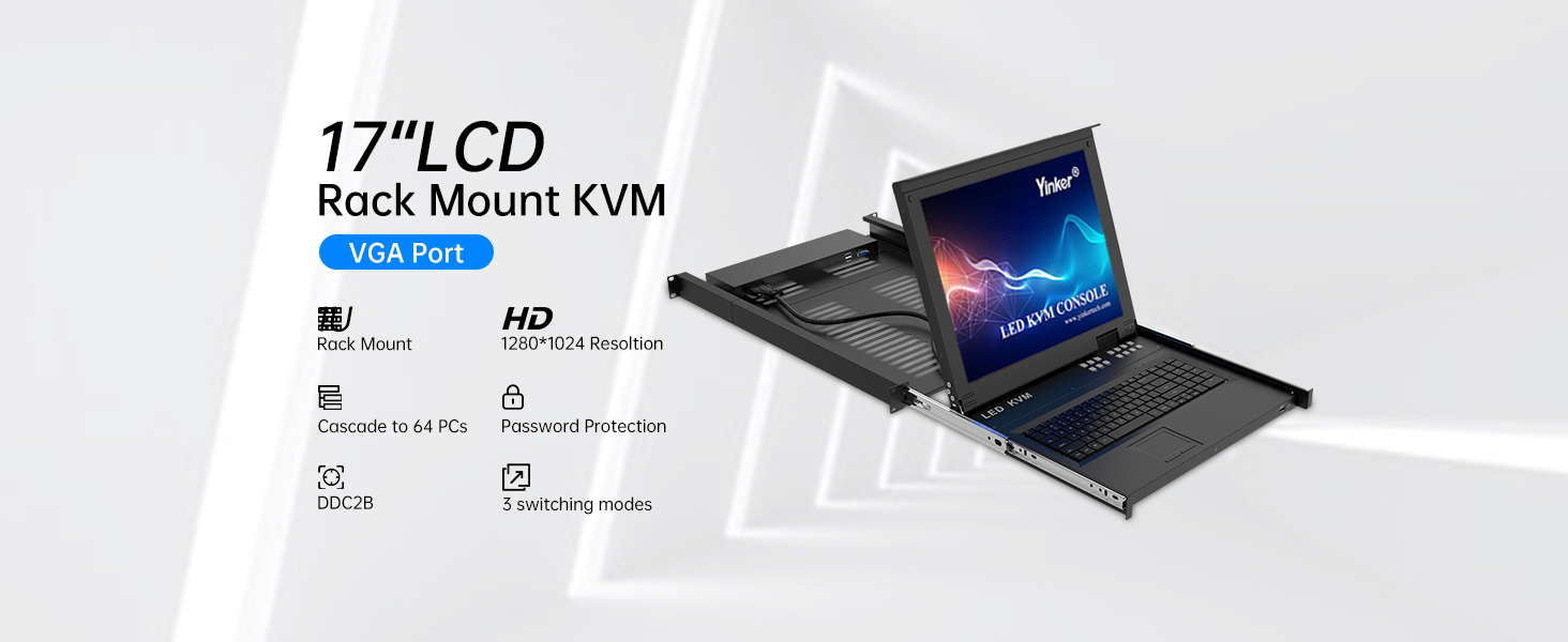 Amazon.com: Yinker LCD KVM Switch VGA, 17'' LCD Monitor Rack Mount KVM ...