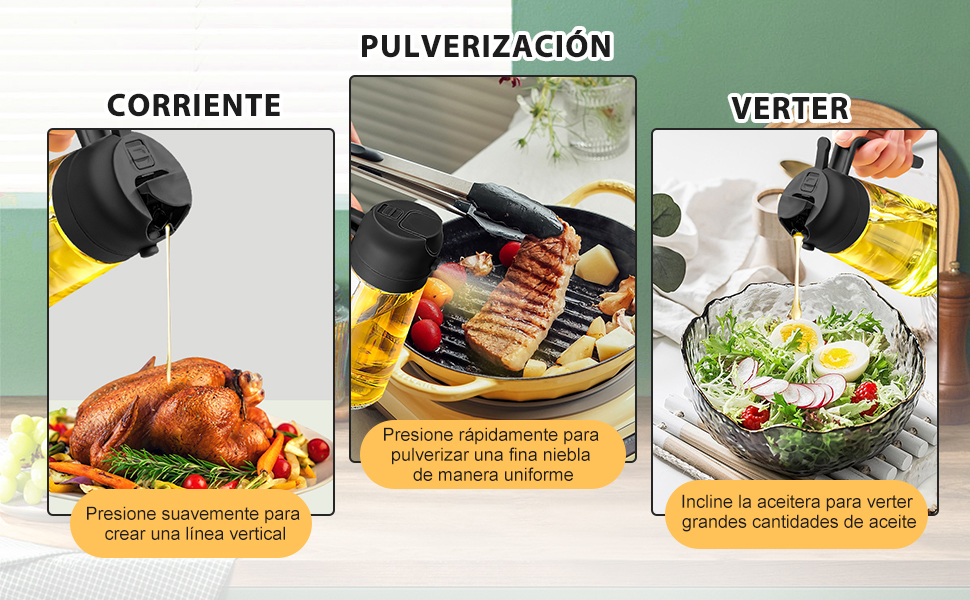 Botella Dispensadora de Aceite para la Cocina 2pcs,16oz/470ml Dispensador y Pulverizador de ...