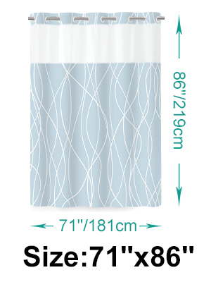 Amazon.com: LXBNI No Hook Light Blue Striped Long Shower Curtain with Snap in Fabric Liner Set ...