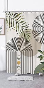 Amazon.com: Mitpok Sage Green Boho Mid Century Shower Curtain 60Wx72H Abstract Gold Leaves Plant ...
