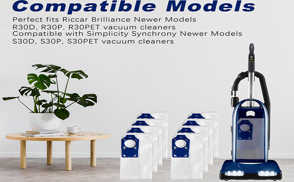 6 Pack R30D Vacuum Bags for Riccar Brilliance R30D, R30P, R30PET ...