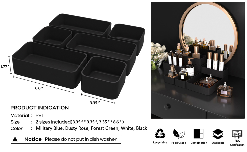 Amazon.com: 6 Pcs Stackable Drawer Organizer Set Desk Drawer Dividers ...