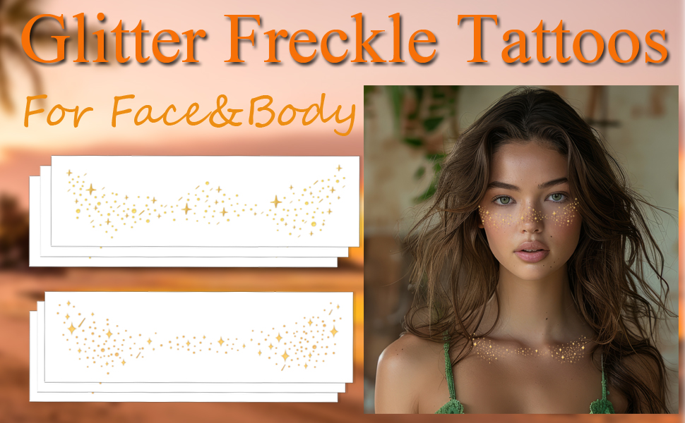 Amazon.com : Gold Glitter Freckles Face Tattoo,2 Types Waterproof Metallic Speckles Temporary ...