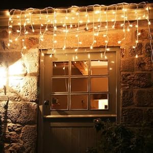 DEPOVOR Christmas LED Icicle Curtain Fairy Lights Outdoor Indoor ...