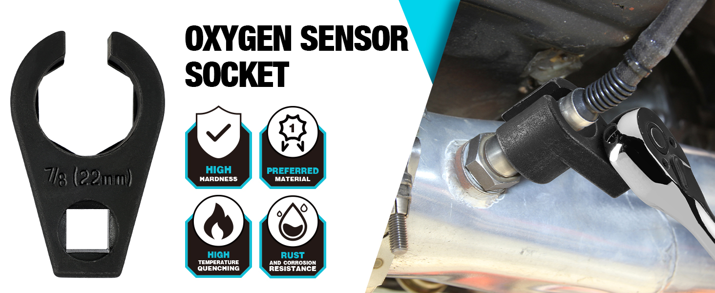 Duratech O2 Oxygen Sensor Socket 3 8 Inch Drive X 7 8 Inch 22mm Offset Wrench Cr Mo Steel 6