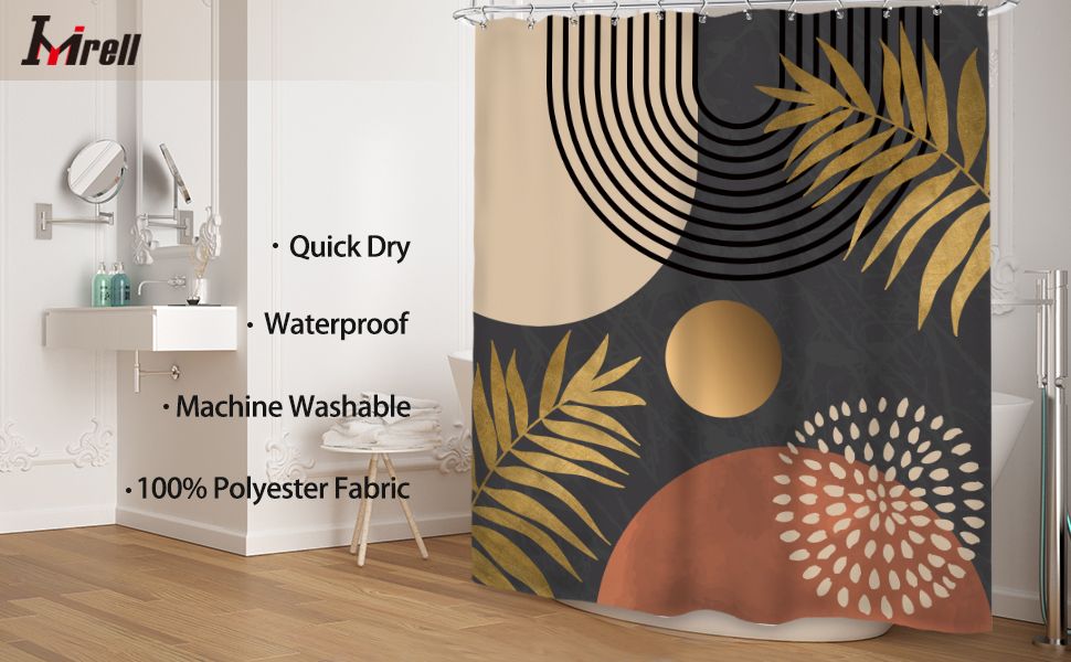 Amazon.com: Imirell Abstract Dark Boho Shower Curtain 60Wx72H Inches Grey Gold Leaves Mid ...